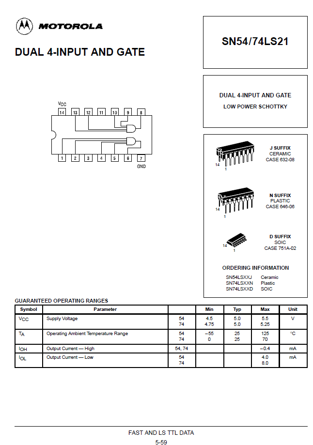 LOT DE 2 CIRCUITS INTEGRES - SN74LS21N - DIL14 - DUAL 4-INPUT AND GATE ...
