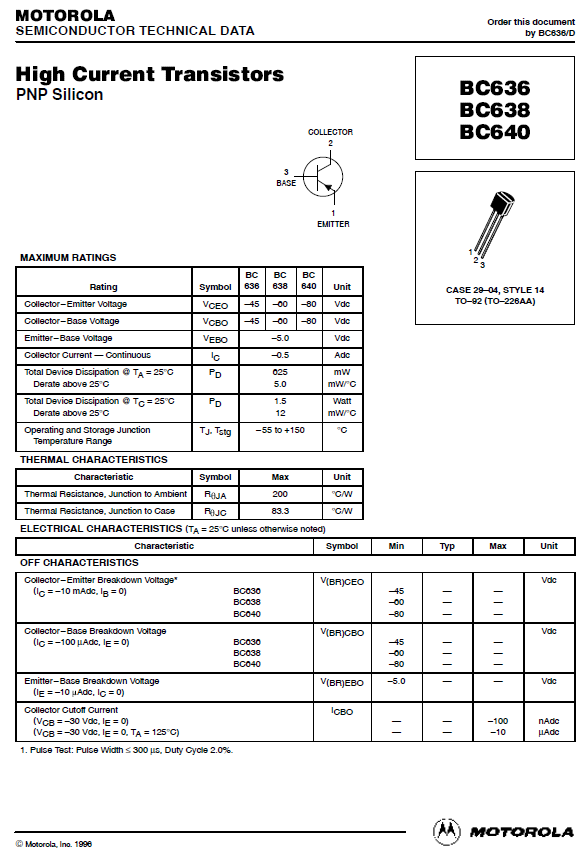 LOT DE DEUX TRANSISTORS EPITAXIAUX PNP - BC640 - 80V 0,5A 1W