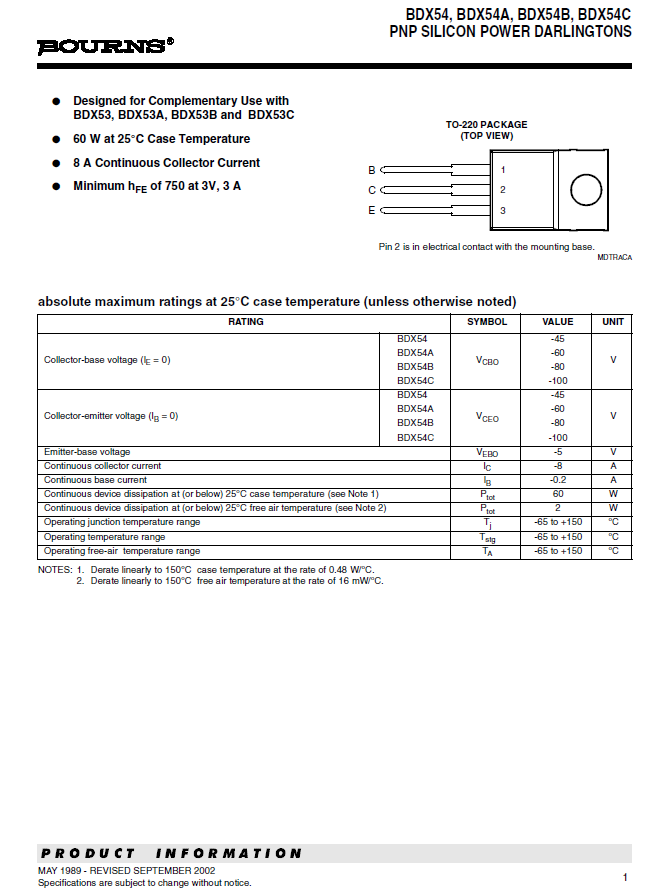 LOT DE 2 TRANSISTORS DARLINGTON DE PUISSANCE PNP 60V 8A Hfe 750 ...